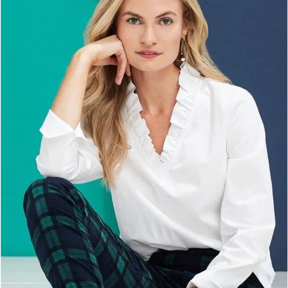 Vineyard Vines | Tops | Nwt Vineyard Vines White Ruffle Neck Top | Poshmark